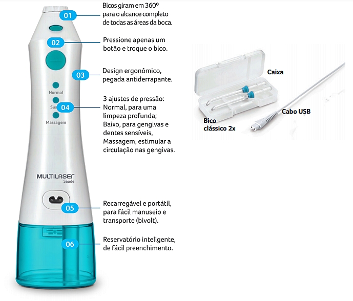 Irrigador Oral Clearpik HC036 Multilaser Portátil | Bisturi